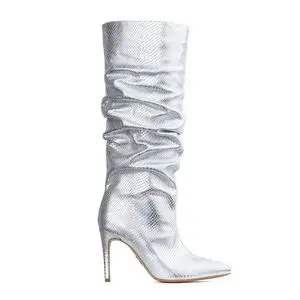 Women's Silver Knee High Boots
