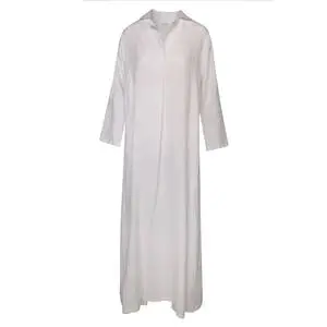 Haris Cotton Maxi Linen Dress With Pleat And Lapels - White