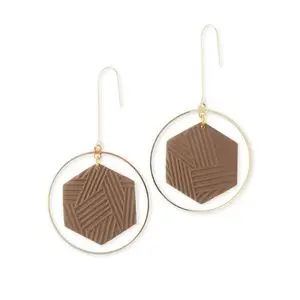 BY CHAVELLI Hexagon Halo Dangle Earrings - Brown