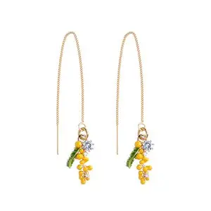 MY LITTLE NATURE Gold Plated Threader Earrings With Charm - Gold/yellow