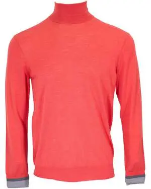 LORDS OF HARLECH Ronald Merino Turtleneck Sweater - Grey/red