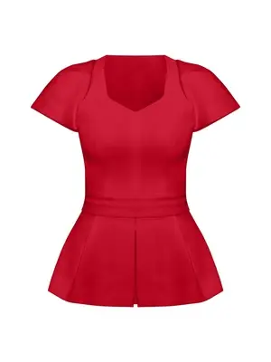 TIA DORRAINE Fitted Short-sleeved Top With Sweetheart Neckline - Red