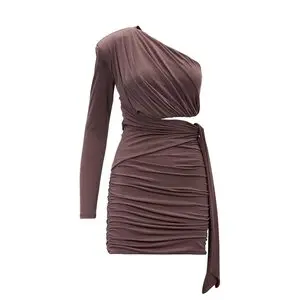 BLUZAT Asymmetrical Mini Dress With Scarf