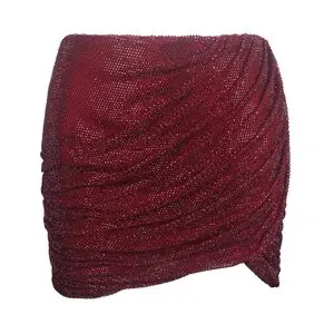 MISS CIRCLE NEW YORK Rhinestone Mesh Ruched Skirt - Red