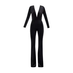 LIA ARAM Velvet Contour Flared Jumpsuit - Black