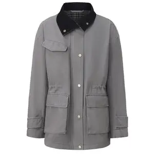 FRONT ROW SHOP Washed Field Jacket With Corduroy Collar And Check Lining