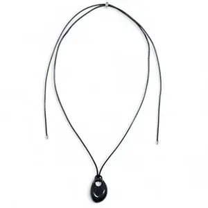 MISS CECILIA Oval Pebble Cord Necklace - Black