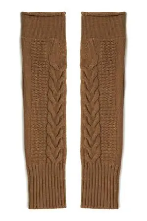 PERALUNA Cable Knit Fingerless Arm Warmers - Brown