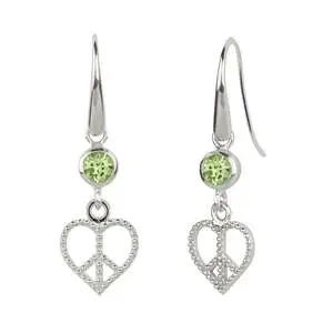 CHARLOTTE'S WEB JEWELLERY Peace Heart Drop Peridot Earrings - Silver