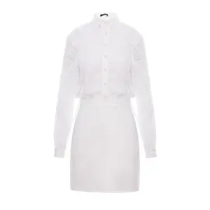 AVENUE N°29 Gathered Raglan Sleeve Mini Shirt Dress - White