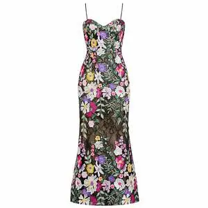 Mac Duggal Floral Embroidered Bustier Gown - Black