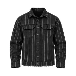 MYSIMPLICATED Striped Denim Jacket - Grey/black