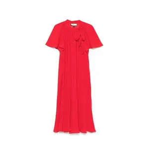 NISSA Pleated Chiffon Midi Dress - Red