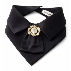 JULIA ALLERT Detachable Satin Jabot Collar With Brooch - Black