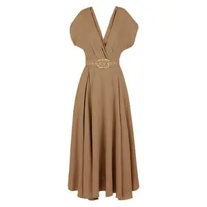 ALINA CERNATESCU Beige Linen Midi Dress - Brown