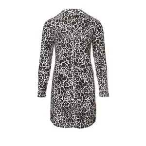 PRETTY YOU Bamboo Long Sleeved Classic Nightshirt In Leopard Print - Brown