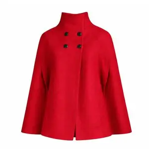 NIKKA PLACE Wool Cape Coat With Buttons And High Neck - Red