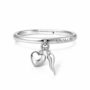UNALOE Sterling Heart And Italian Horn Charm Ring - Silver
