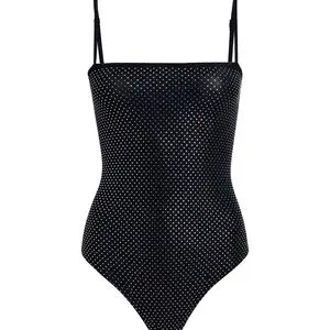 Commando Cami Bodysuit With Crystal Embellishments - Black