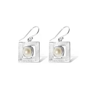 FV JEWELLERY Square Pearl Drop Earrings - Silver