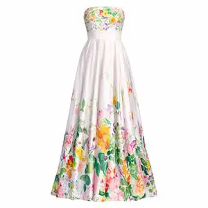 White Floral Strapless Dresses