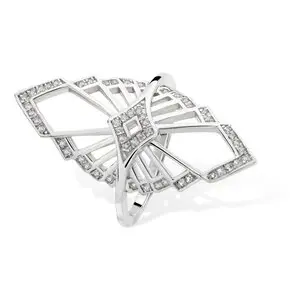 LUCY QUARTERMAINE Art Deco Mirror Chrysler Ring With White Topaz Gemstones - Silver