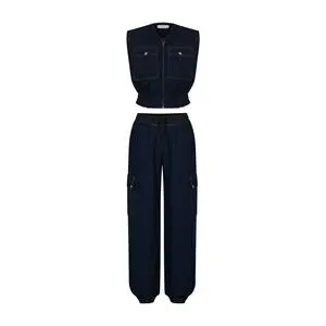 GOC DENIM Denim Cargo Set With Cropped Vest