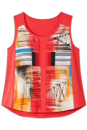 CONQUISTA Abstract Sleeveless Jersey Top - Red
