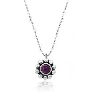 UNALOE Sterling Amethyst Flower Pendant Necklace - Silver