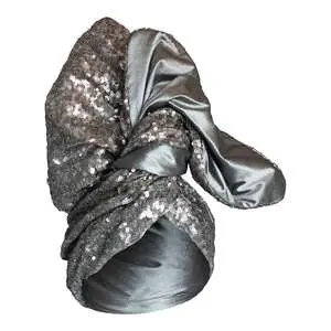 ROMER MILLINERY Shantung & Sequin Twist Turban - Silver