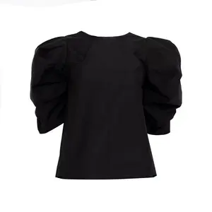 BIANCA POPP Victorian Sleeves Cotton Blouse - Black