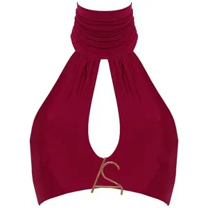 ANTONINIAS Halter Bikini Top With Draped Details - Red