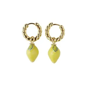 POPORCELAIN Mini Porcelain Lemon Hoop Earrings - Gold/yellow