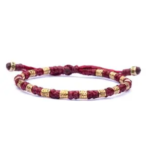 HARBOUR UK BRACELETS Cord And Hammered Vermeil Gold Bracelet - Red