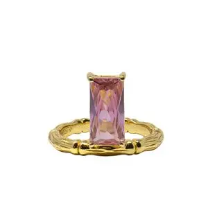 NASI SILVER Floating Baguette Gemstone Ring - Pink