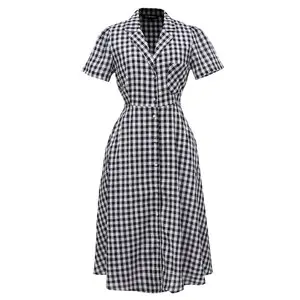 SMART AND JOY Checked Shirt Dress With Tailor Collar