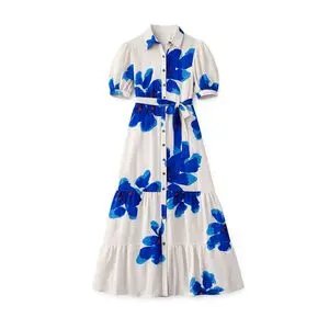 YUMI Scattered Floral Shirt Dress - Blue