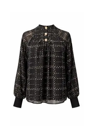 EXQUISE Plaid Chiffon Amboree Blouse