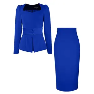 TIA DORRAINE Fitted Blouse & Pencil Skirt Set - Blue