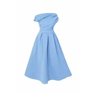 GIRL IN MIND Betty Asymmetric Neckline Skater Midi Dress - Blue