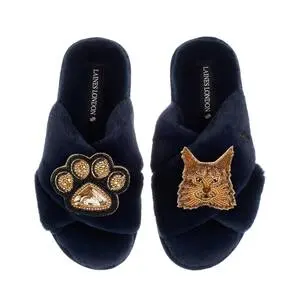 LAINES LONDON Classic Slippers With Brooches - Blue