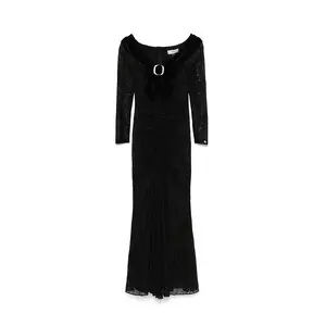 NISSA Bow-detail Lace Midi Dress - Black