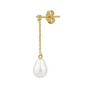 SPERO LONDON 14ct Solid Gold Single Drop Pearl And Diamond Earring - Gold/white