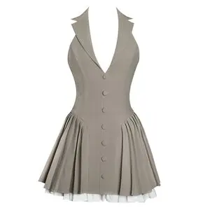 MISS CIRCLE NEW YORK Halter Neck Pleated Mini Dress - Brown
