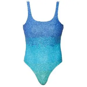 SELF-ADORE Ombre Hand-beaded Embellished One-piece Swimsuit - Blue