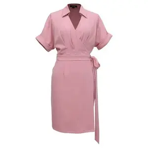 SMART AND JOY Wrap Dress With Italian Collar - Pink