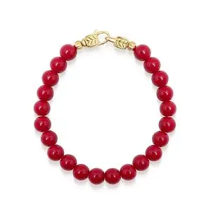 NIALAYA JEWELRY Beaded Bracelet With Gold Plated Clasp - Red/gold