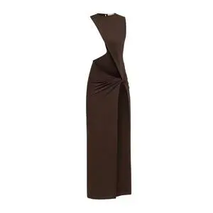 KHELA THE LABEL Hot Streak Asymmetrical Midi Dress - Brown