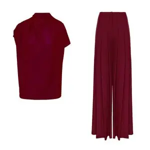 BLUZAT Draped Top And Pleated Pants Set