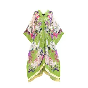 MENG Floral Print Silk Georgette Kaftan - Green